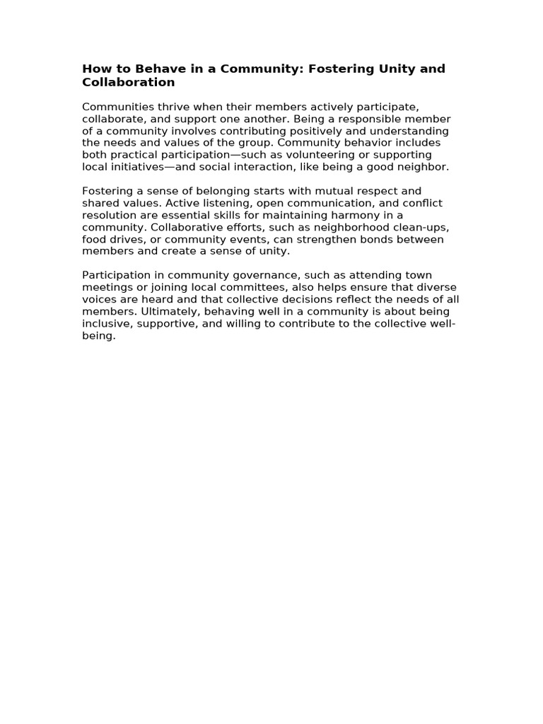 Community Behavior for Unity and Support | PDF