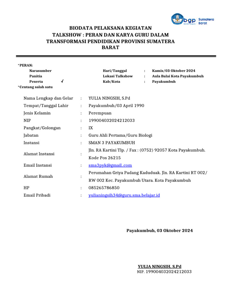 Biodata GP Yulia | PDF