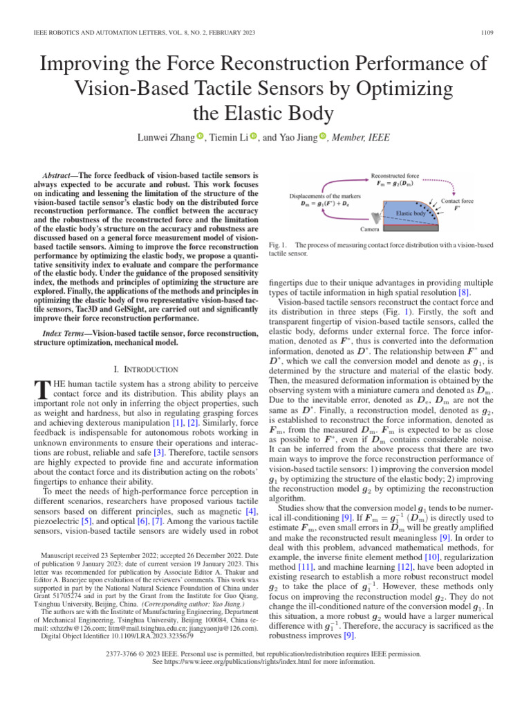 Improving the Force Reconstruction Performance of Vision-Based Tactile ... Improving the Force Reconstruction Performance of Vision-Based Tactile ...