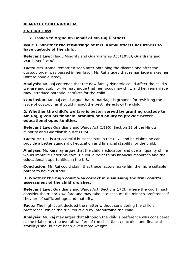 Iii Moot Court Problem | PDF | Legal Guardian | Child Custody