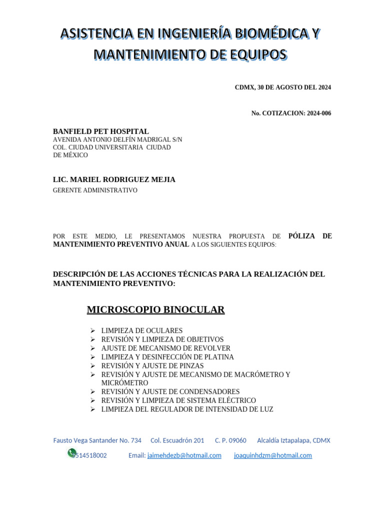 Cotizacion 2024-006 Mantenimiento Equipo de Laboratorio | PDF