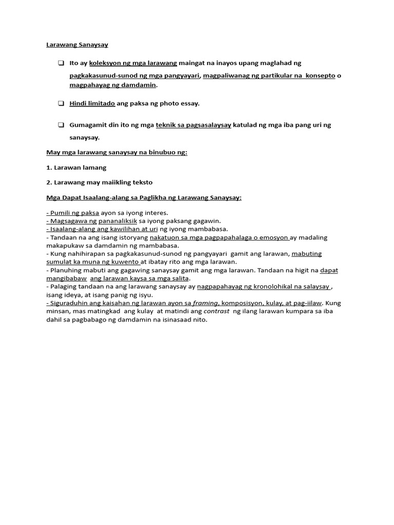 Lesson 1 - Larawang Sanaysay | PDF