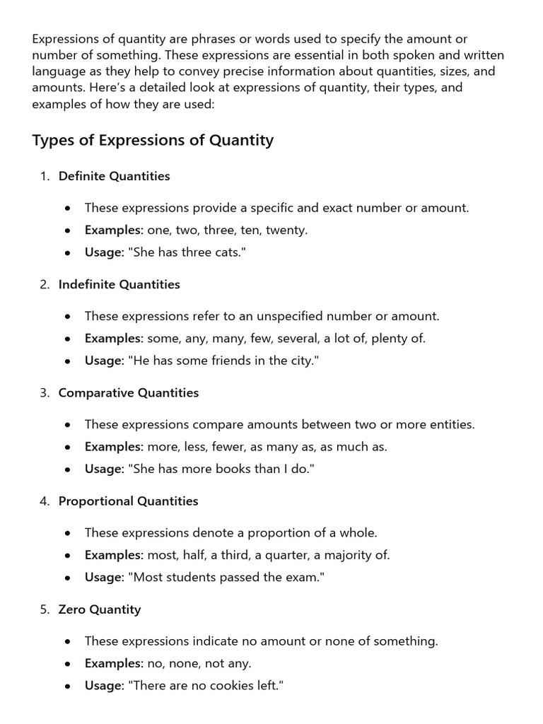 Expressions of Quantity | PDF