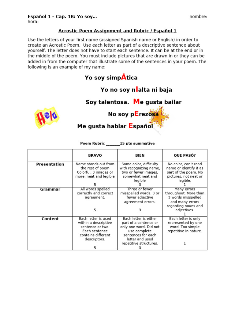 Acrostic Poem Assignment and Rubric 2 | PDF