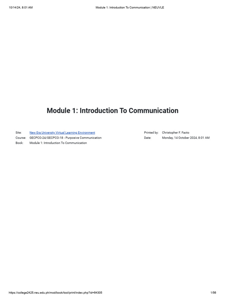 Module 1 - Introduction To Communication - NEUVLE | PDF