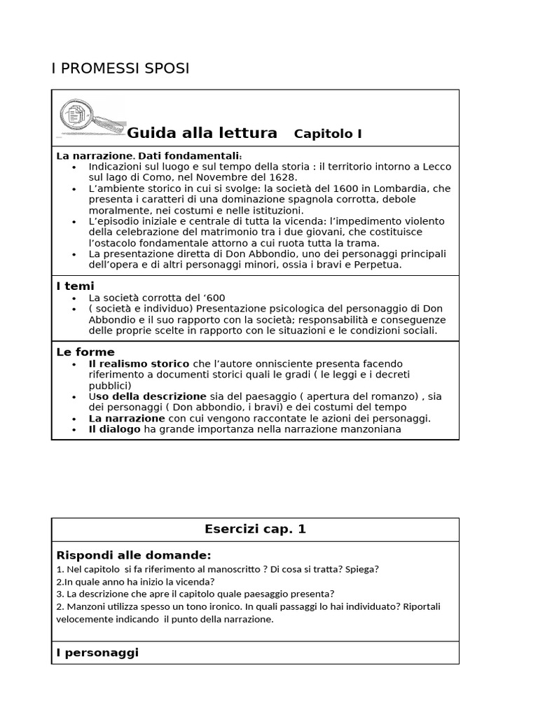 I PROMESSI SPOSI Cap. 1 Attivit | PDF
