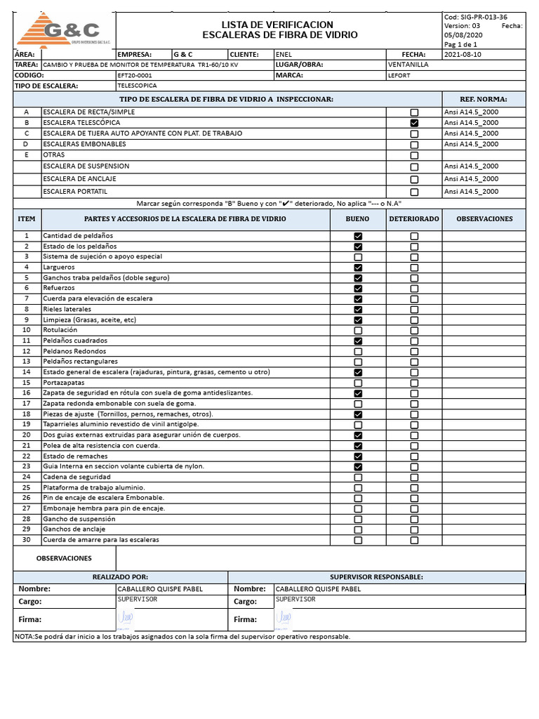 Formato Checklist de Escaleras | PDF