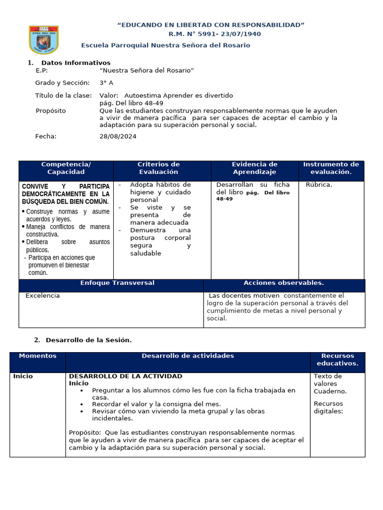 Valor Autoestima Tema 03 | PDF