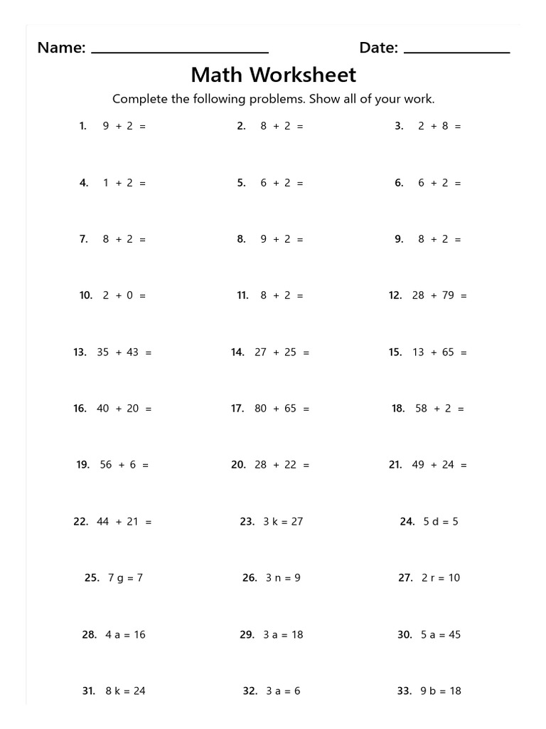 Custom Math Worksheet Generator - Math Goodies 1 | PDF