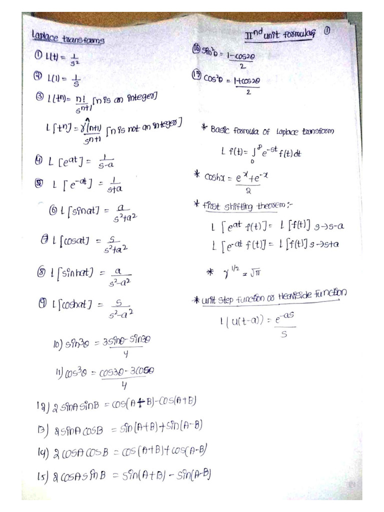 Jntuk r19 M3 Unit-2 Important Formulas | PDF