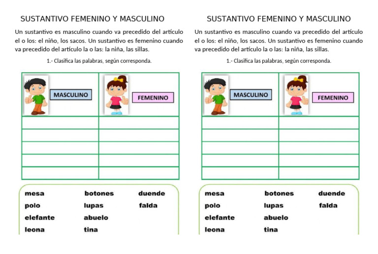 Sustantivo Femenino y Masculino | PDF