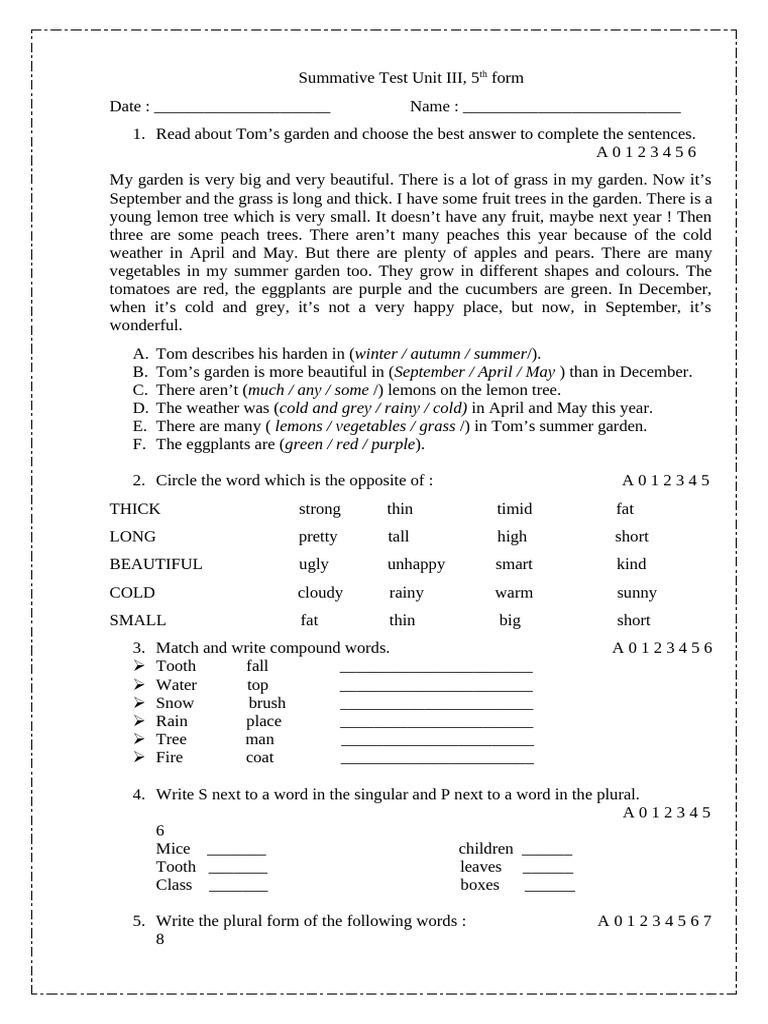 Summative Test Unit III | PDF