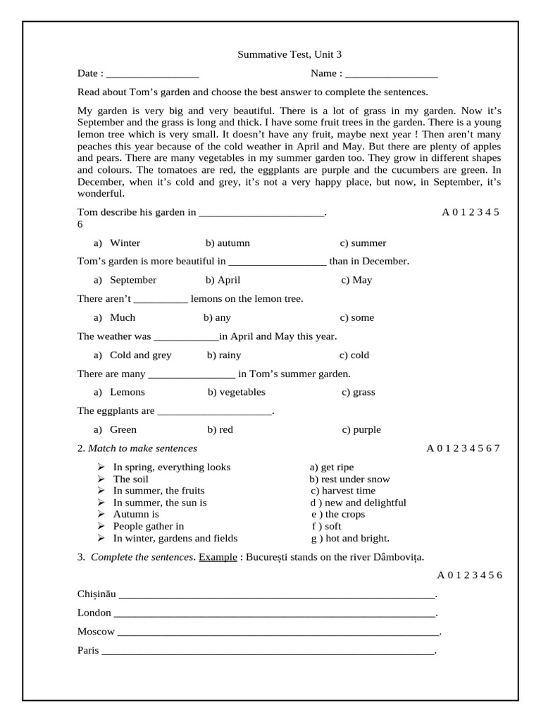 Summative Test, cl.5, Unit 3 Nou | PDF