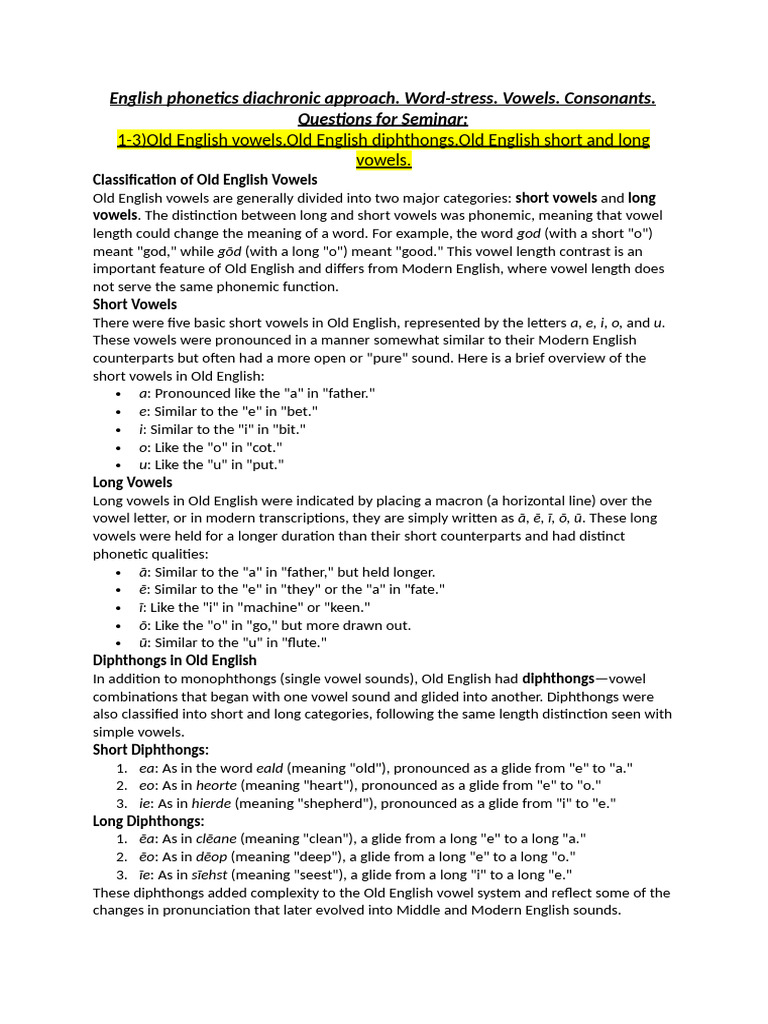 English Phonetics Diachronic Approach | PDF