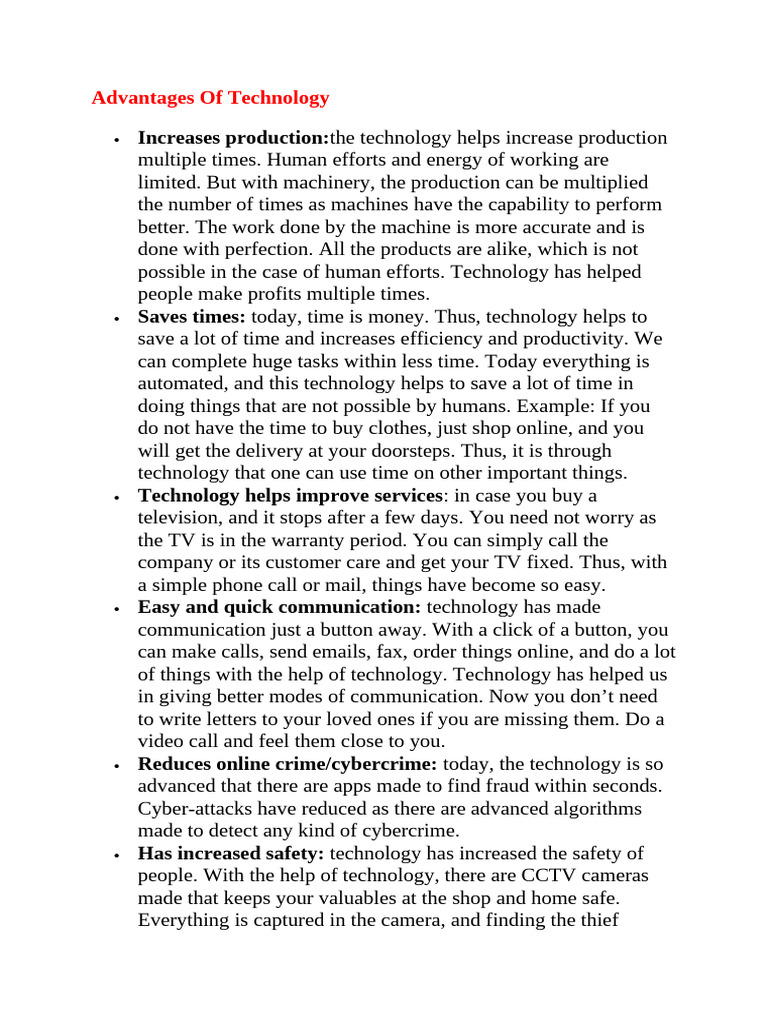 Advantages and Disadvantages of Technology | PDF