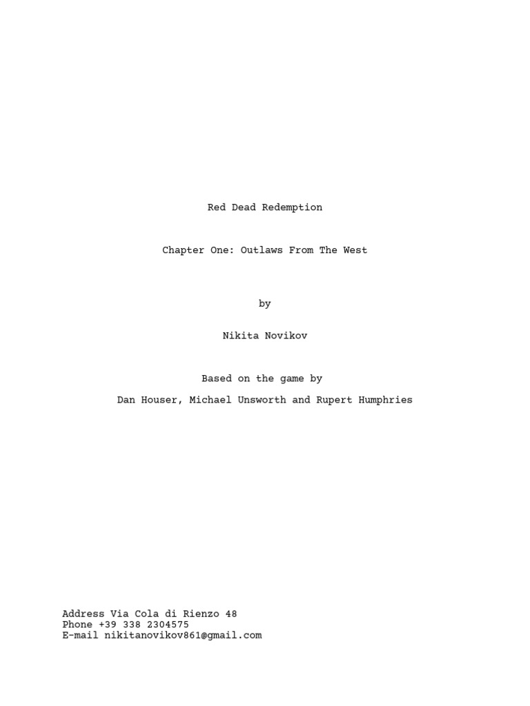 Red Dead Redemption 2 Pilot | PDF