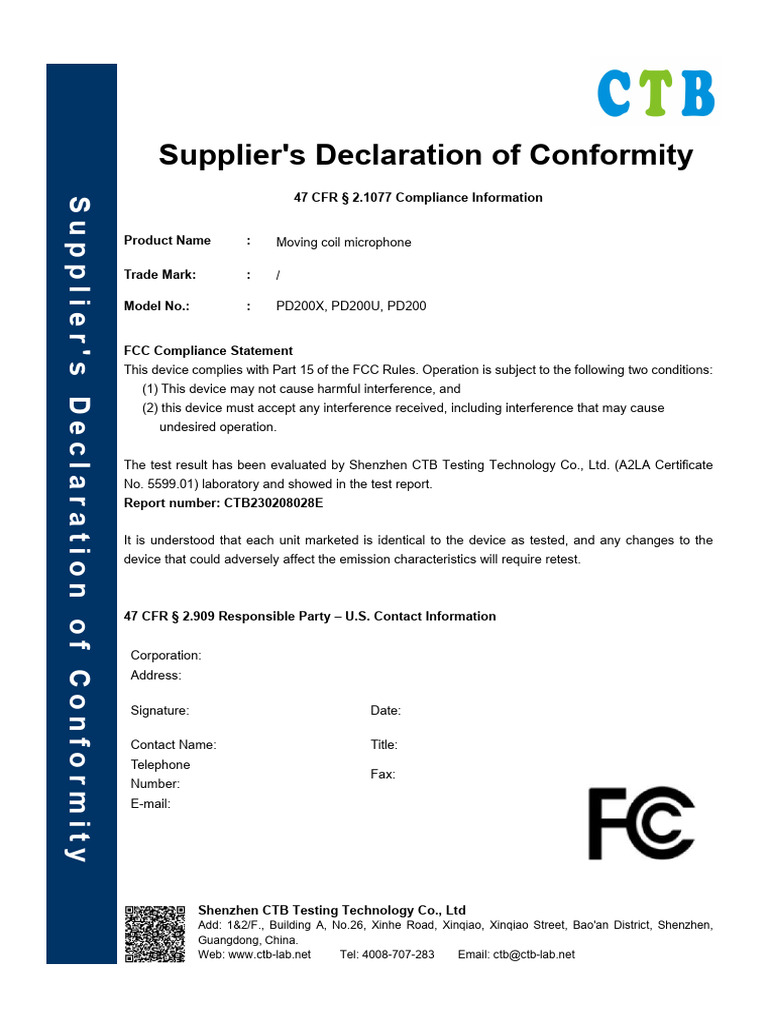 PD200X FCC Certification | PDF