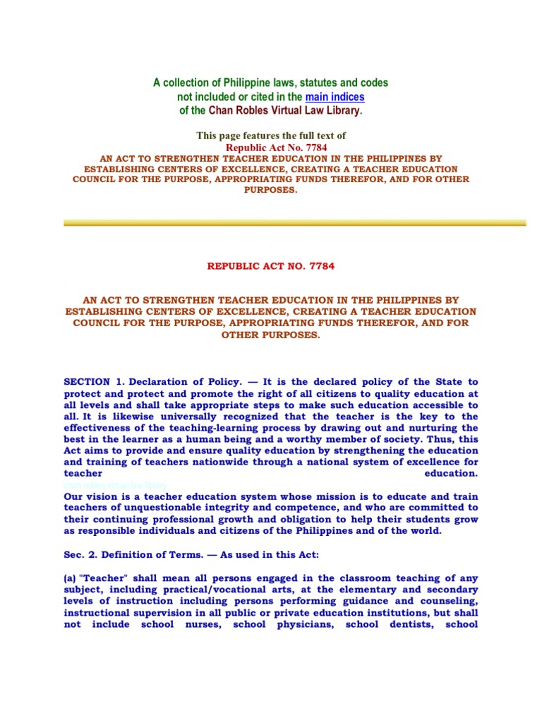 A Collection of Philippine Laws | PDF | Teacher Education | Teachers