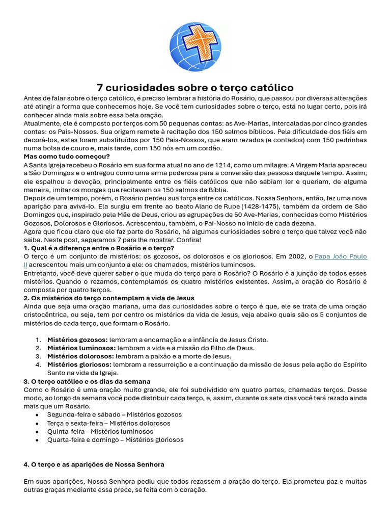 Curiosidades sobre o Terço Católico | PDF | Rosário | Oração