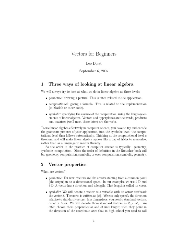Vectors For Beginners | PDF | Euclidean Vector | Vector Space