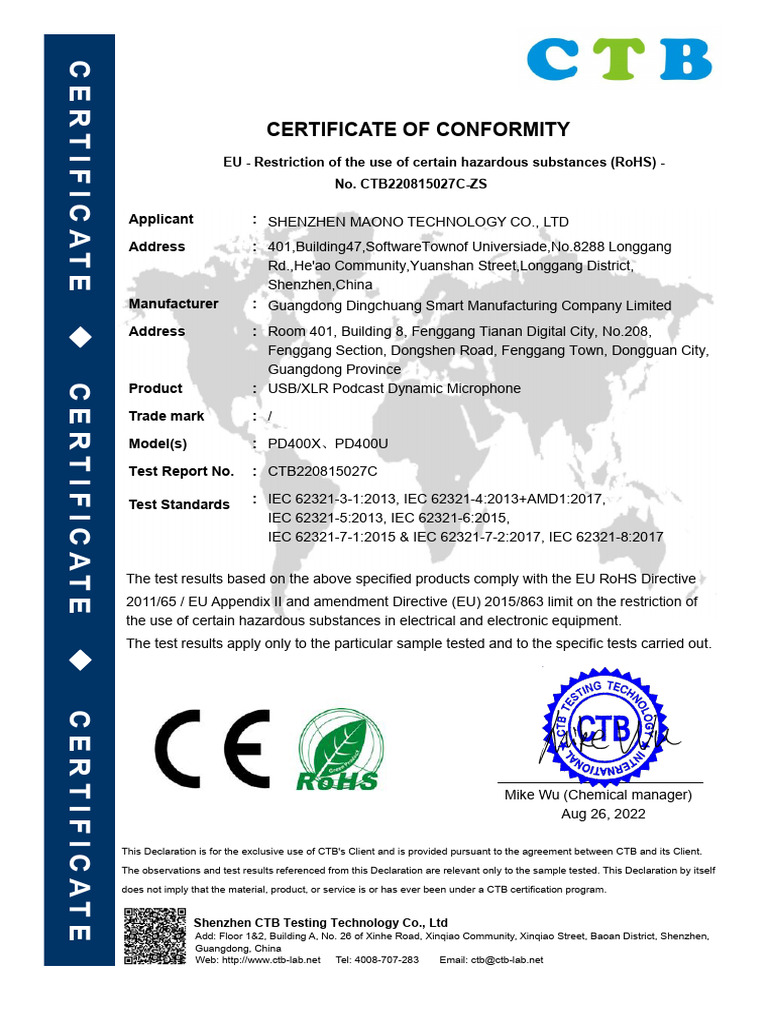 PD400X CE-ROHS Certification | PDF