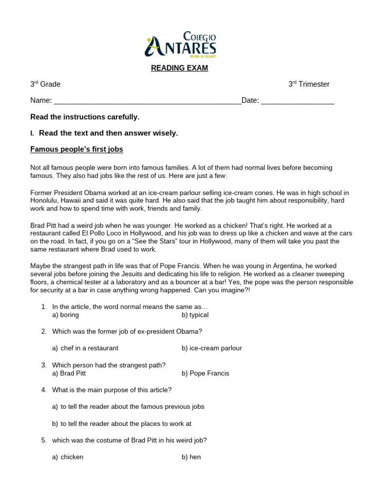 3rd READING EXAM | PDF