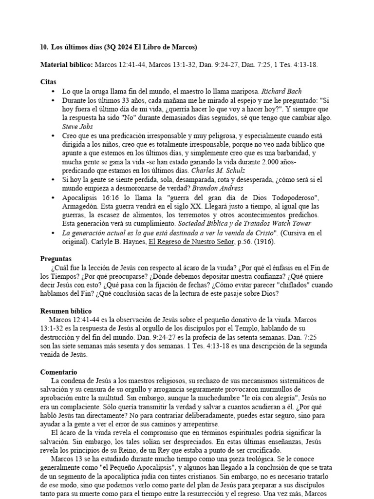 Leccion-10 Los Últimos Días (3Q 2024) | PDF | Jesús | Dios