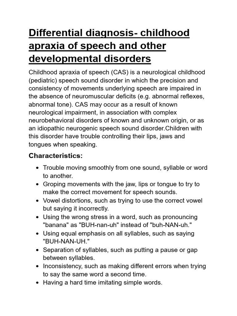 Childhood Apraxia and Other Developmental Disorders | PDF | Speech | Vowel
