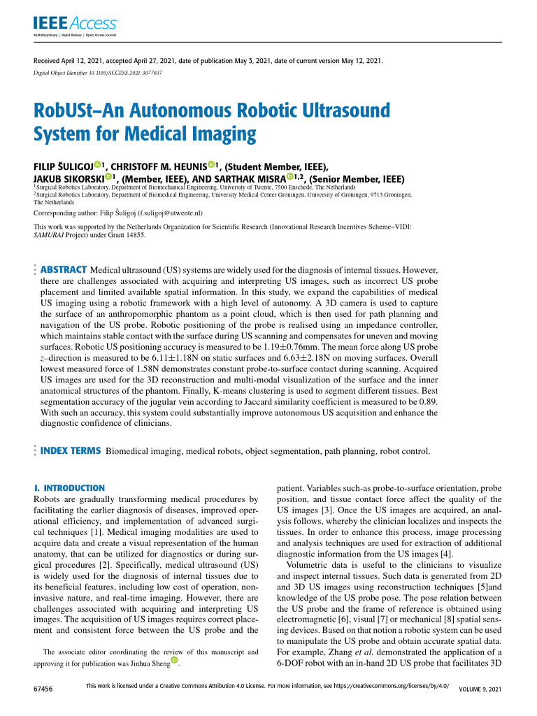RobUStAn Autonomous Robotic Ultrasound System For Medical Imaging | PDF