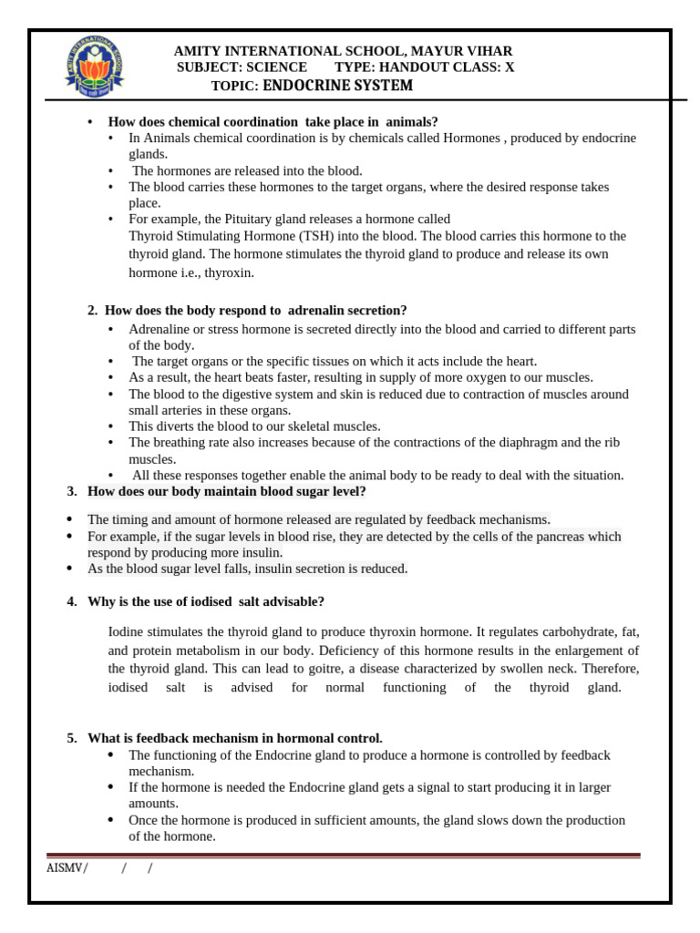 Control and Co-Ordination - Endocrine System | PDF