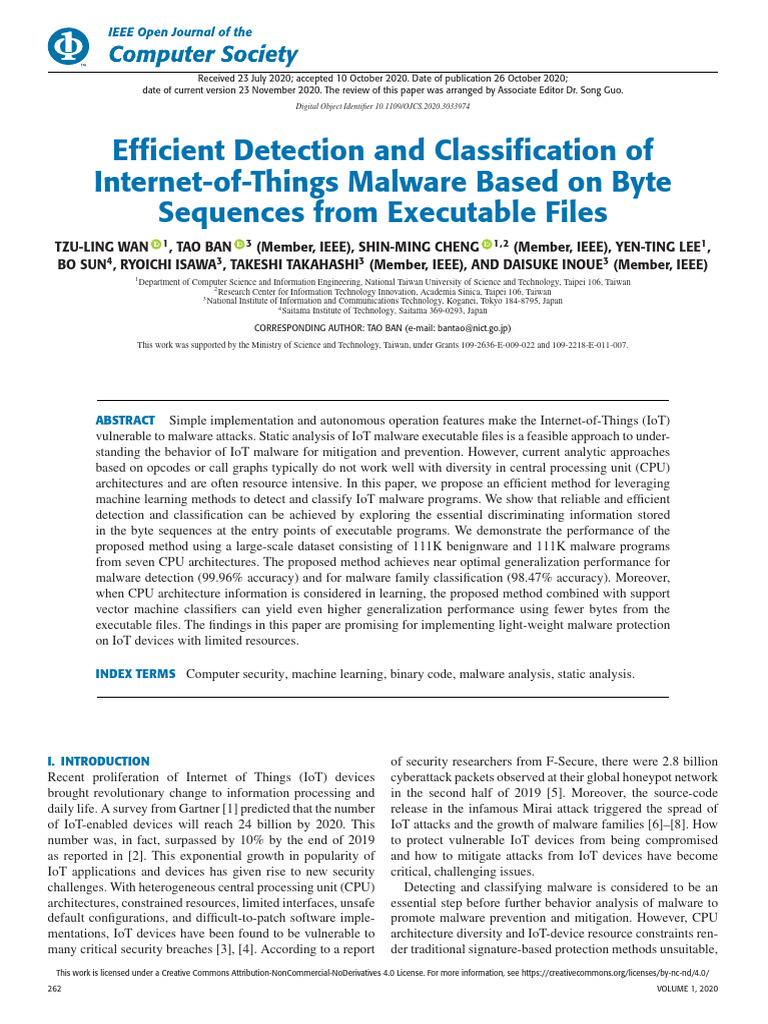 Efficient Detection and Classification of Internet-of-Things Malware Based On Byte Sequences ...