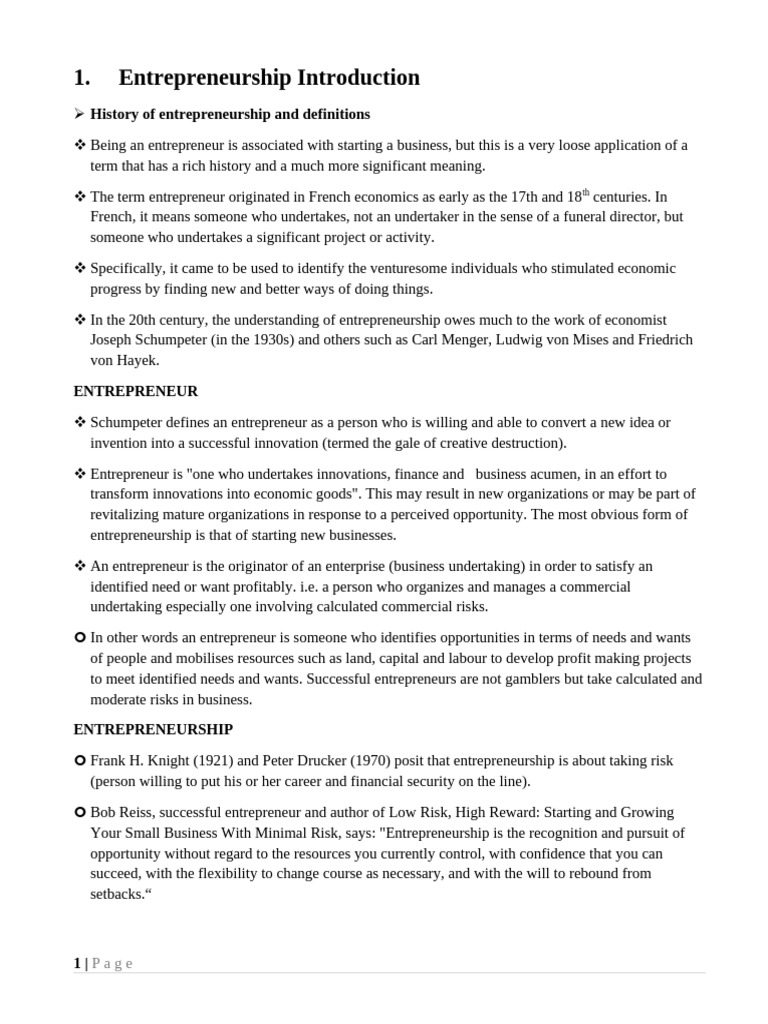 Entrepreneurship Full Handout | PDF