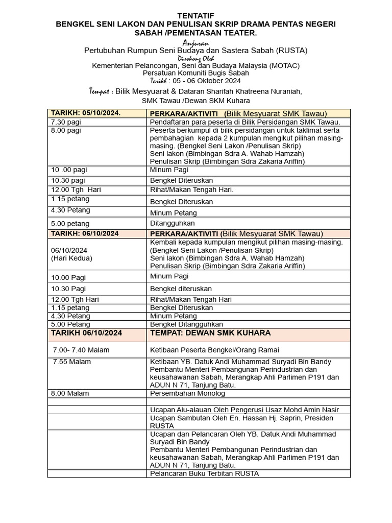 Tentatif Bengkel Dan Penutupan | PDF