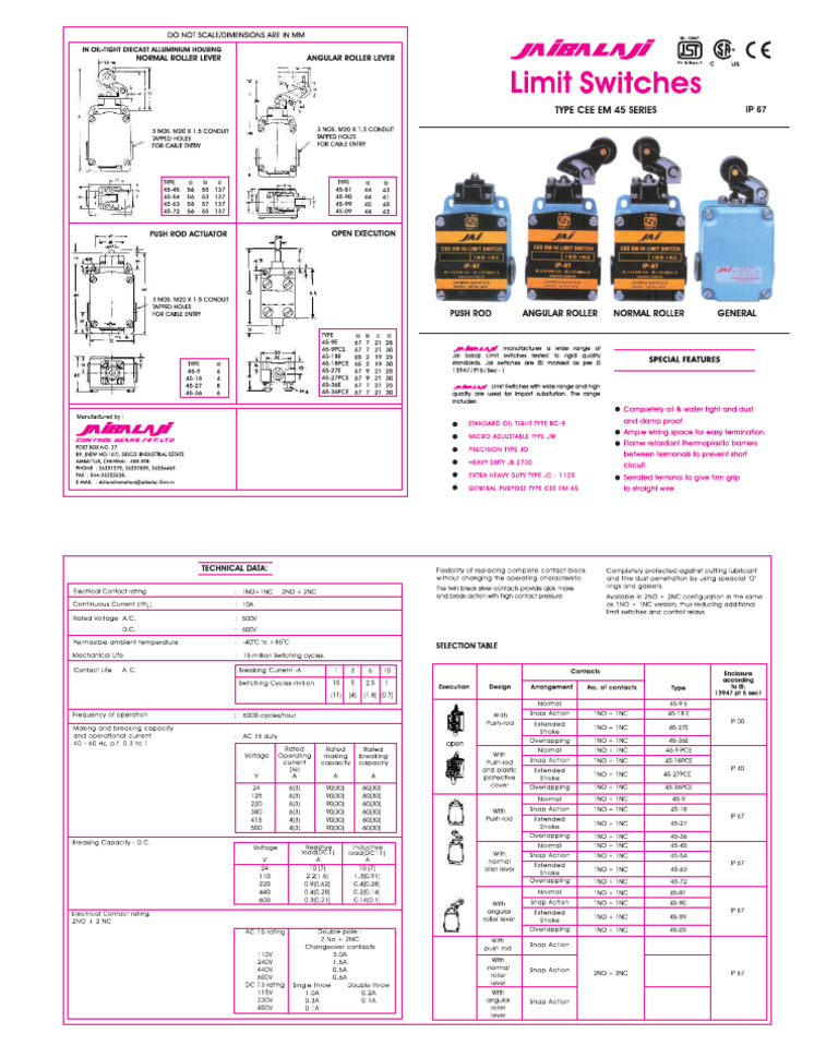 Jaibalaji Limit Switch | PDF
