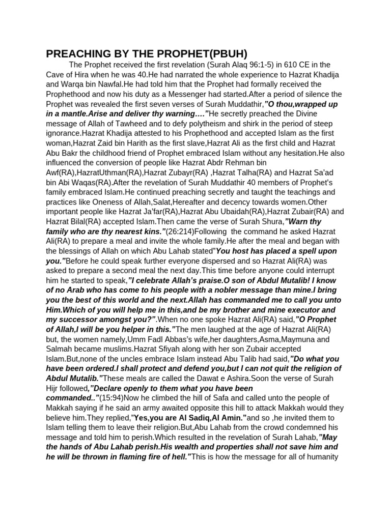 Preaching by The Prophet | PDF | Muhammad | Religion & Spirituality