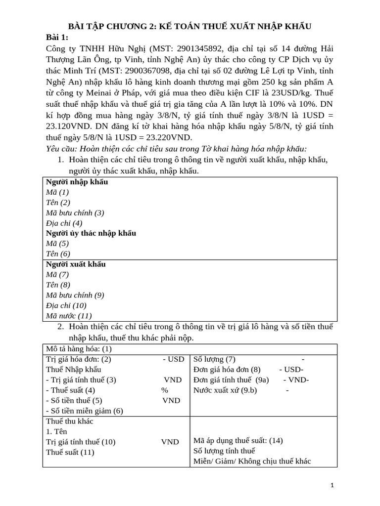 C2.BT Ke Toan Thue XNK | PDF