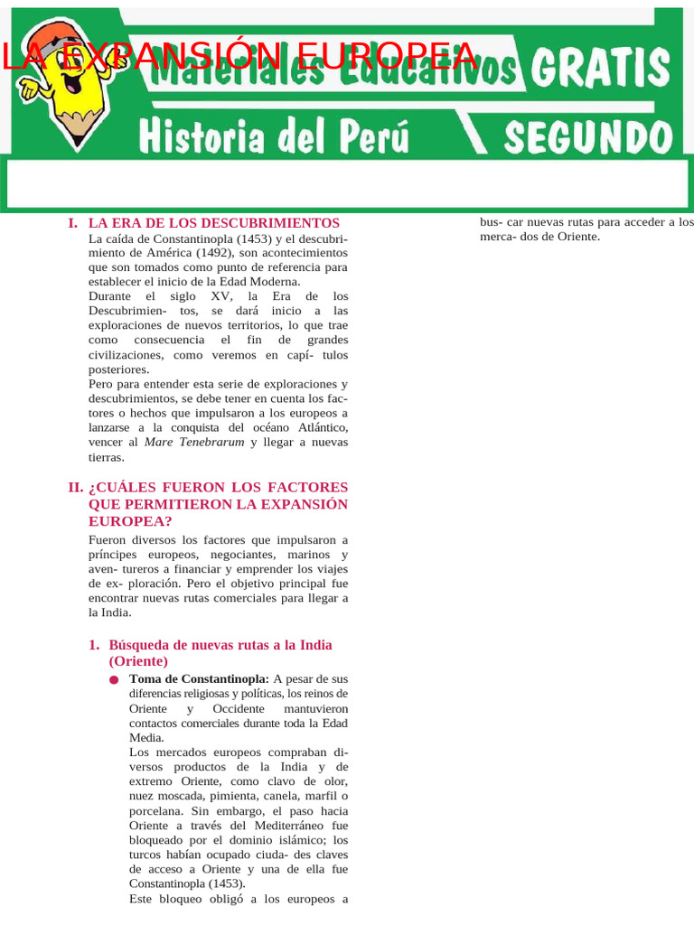 La Expansión Europea para Segundo Grado de Secundaria | PDF