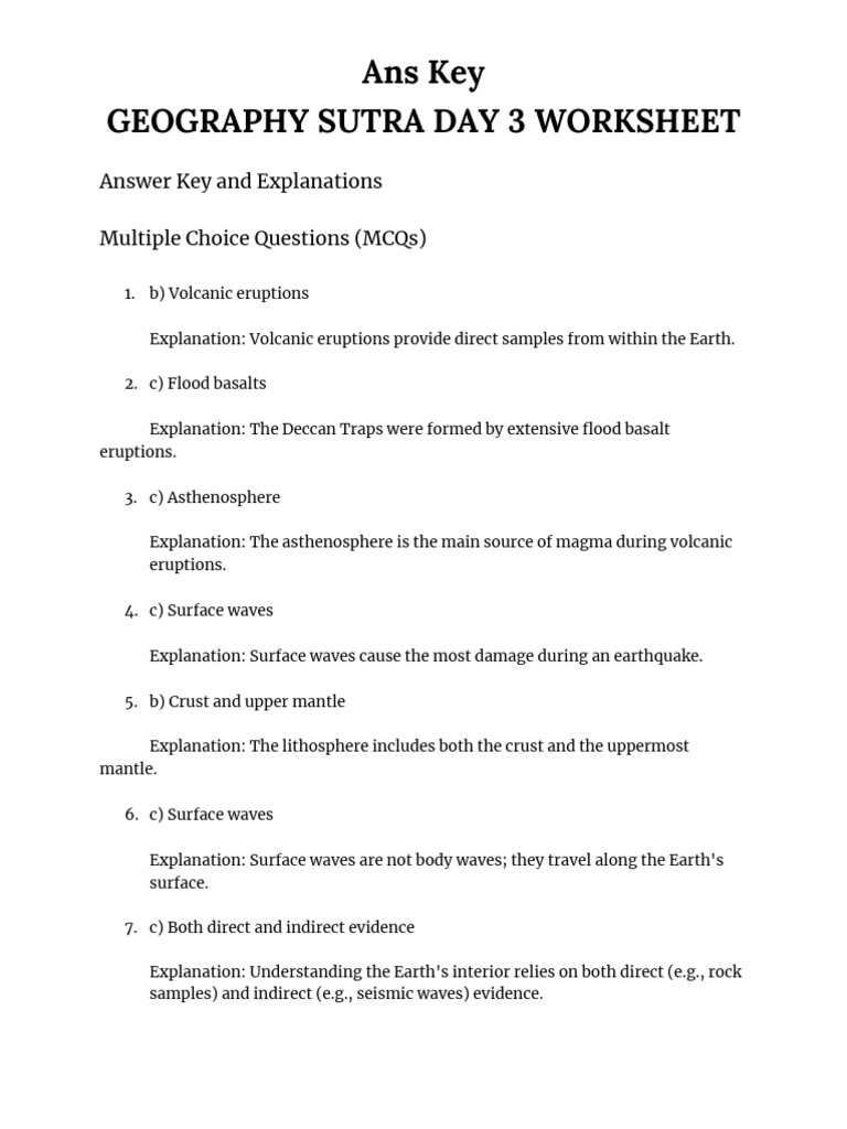 ANSWER KEY GEOGRAPHY SUTRA DAY 3 WORKSHEET | PDF