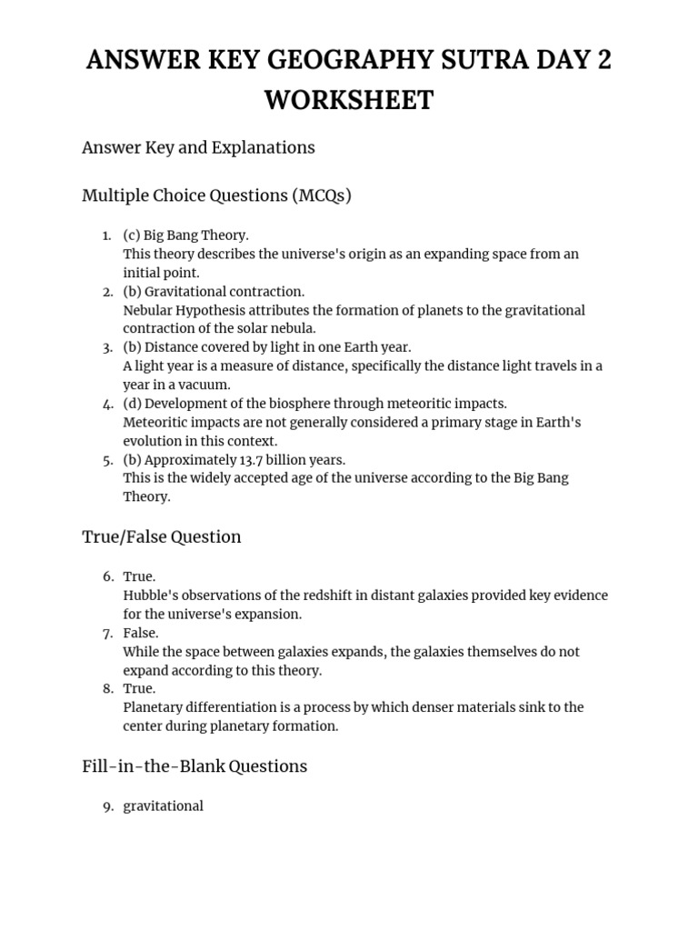 Ans Key GEOGRAPHY SUTRA DAY 2 WORKSHEET | PDF
