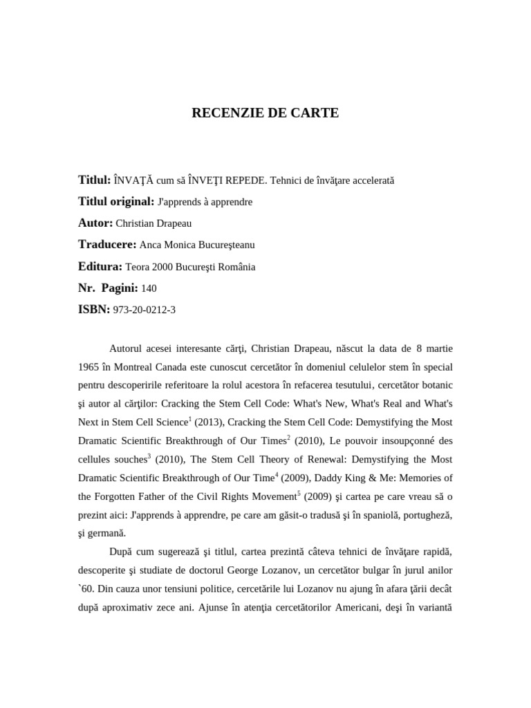 RECENZIE DE CARTE Invata Sa Inveti Rapid | PDF