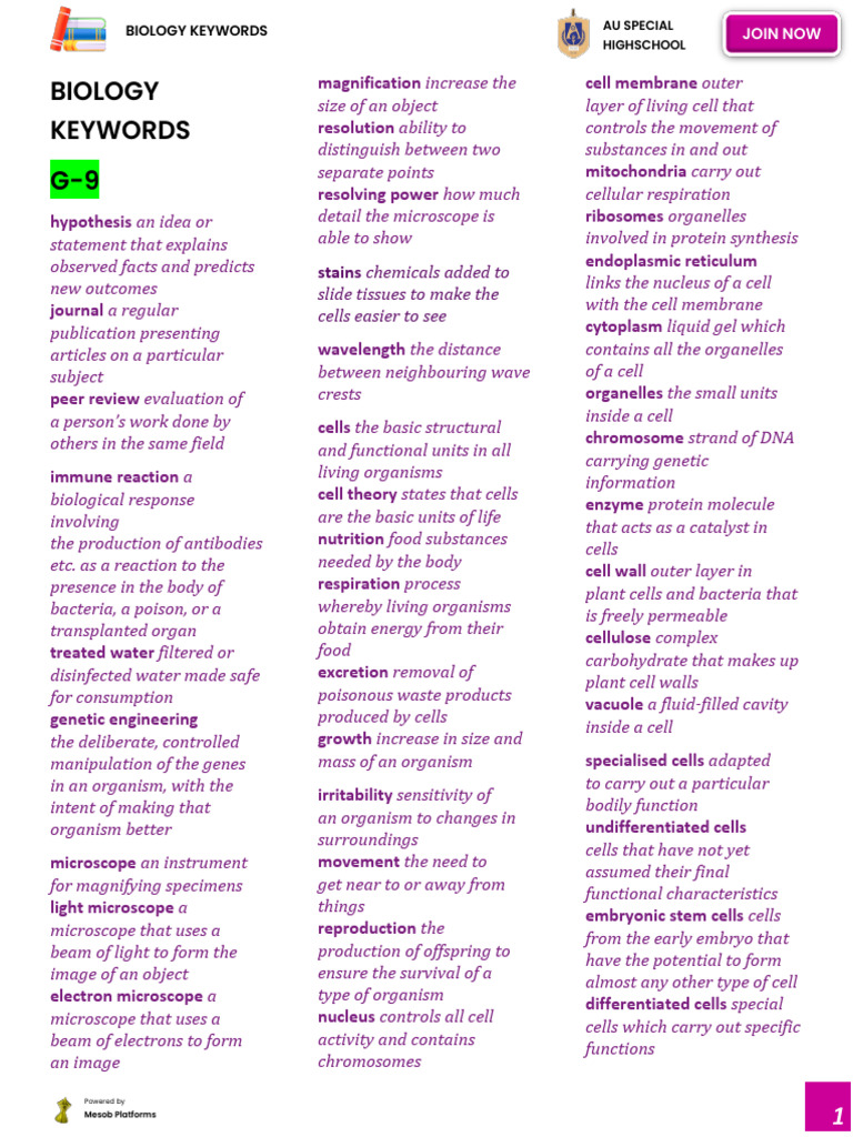 Biology Textbook Keywords | PDF