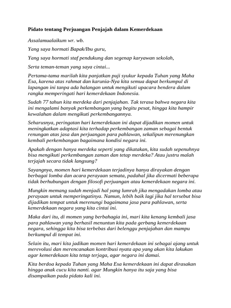 Pidato Tentang Perjuangan Penjajah Dalam Kemerdekaan | PDF