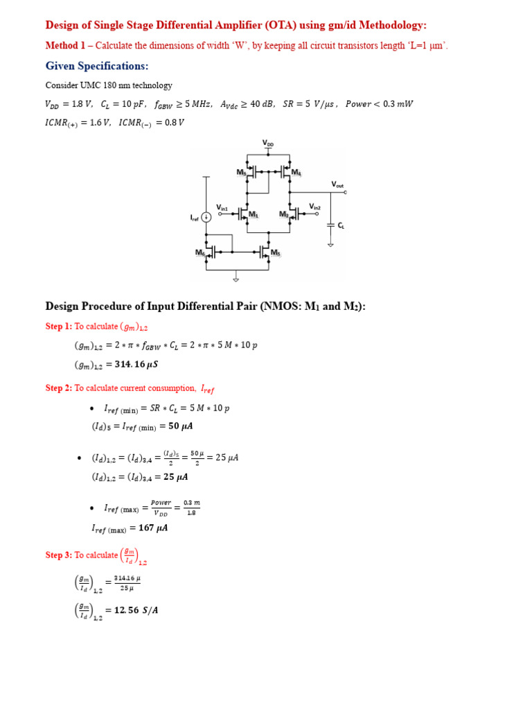 Design of Single Stage Single Ended Differential Amplifier - M1 - 1 | PDF