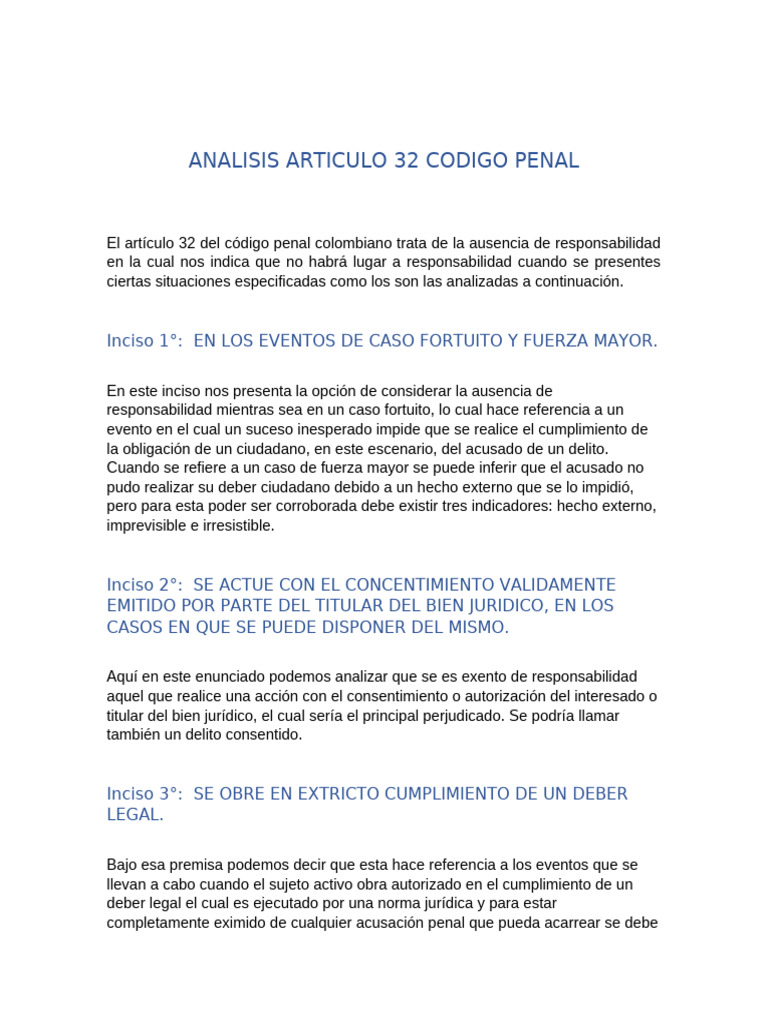 Analisis Articulo 32 Codigo Penal | PDF
