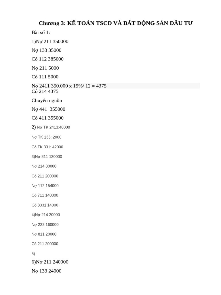 Bài Tập Chương 2 Kttc1 | PDF