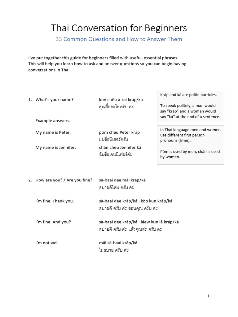 Thai Conversation For Beginners | PDF