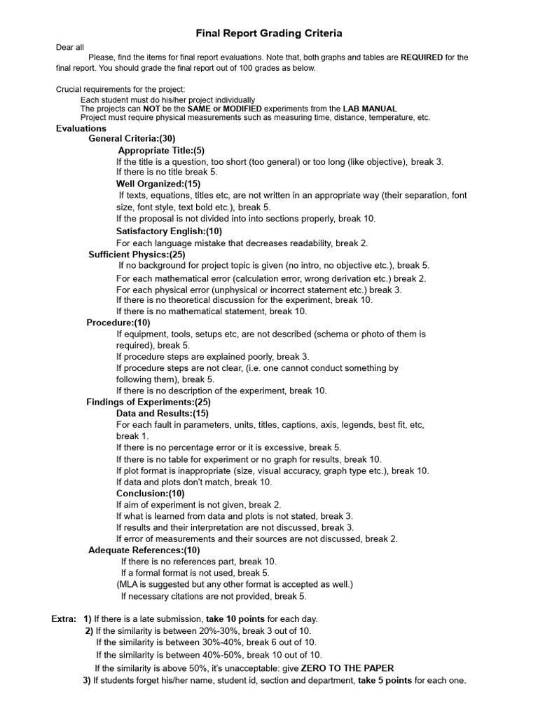 Final Report Grading Criteria | PDF