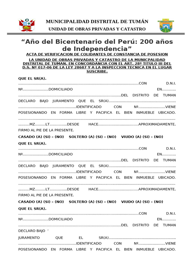 Acta de Colindantes - Verificación | PDF