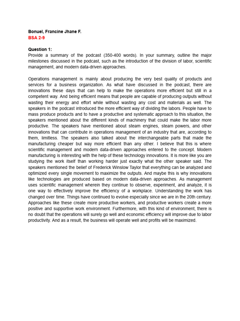 Asynchronous Task - Operations Management Podcast Reflection | PDF