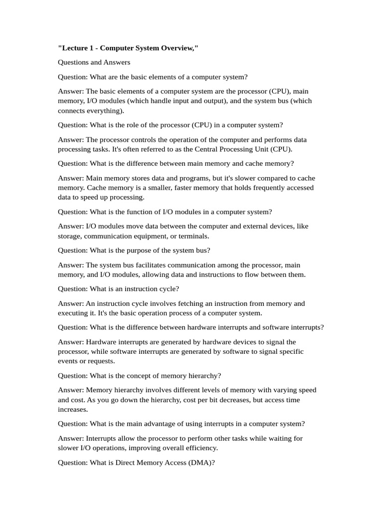 Lecture 1 - Computer System Overview | PDF